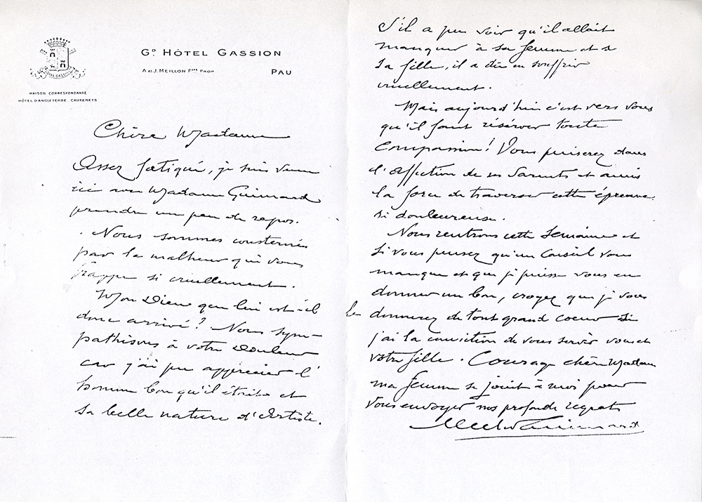 Une lettre de condoléances d’Hector Guimard - Le Cercle Guimard